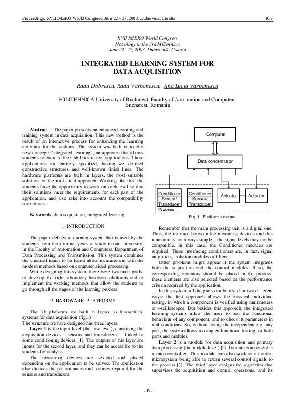 (PDF) Integrated Learning System for Data Acquisition