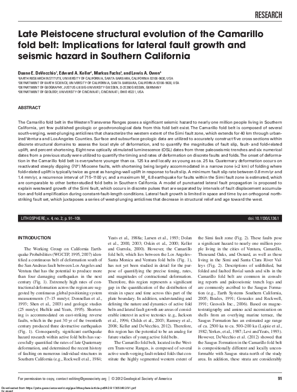 (PDF) Late Pleistocene structural evolution of the Camarillo fold belt: Implications for lateral ...