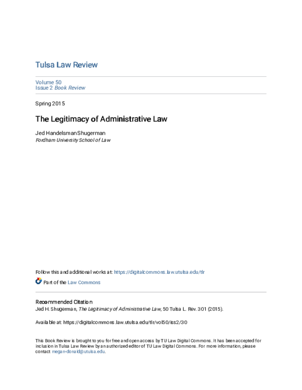 (PDF) The Legitimacy of Administrative Law