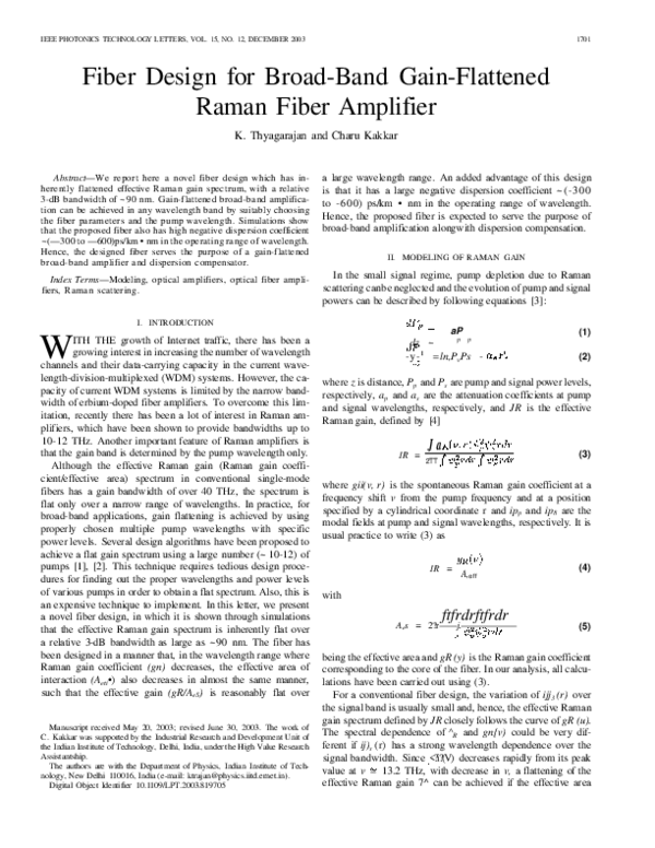 (PDF) Fiber design for broad-band gain-flattened Raman fiber amplifier