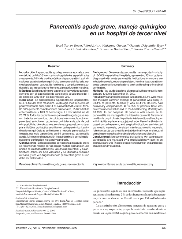 (PDF) Pancreatitis aguda grave, manejo quirúrgico en un hospital de tercer nivel