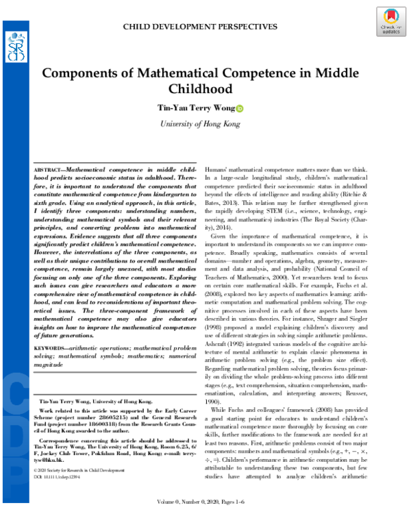 (PDF) Components of Mathematical Competence in Middle Childhood