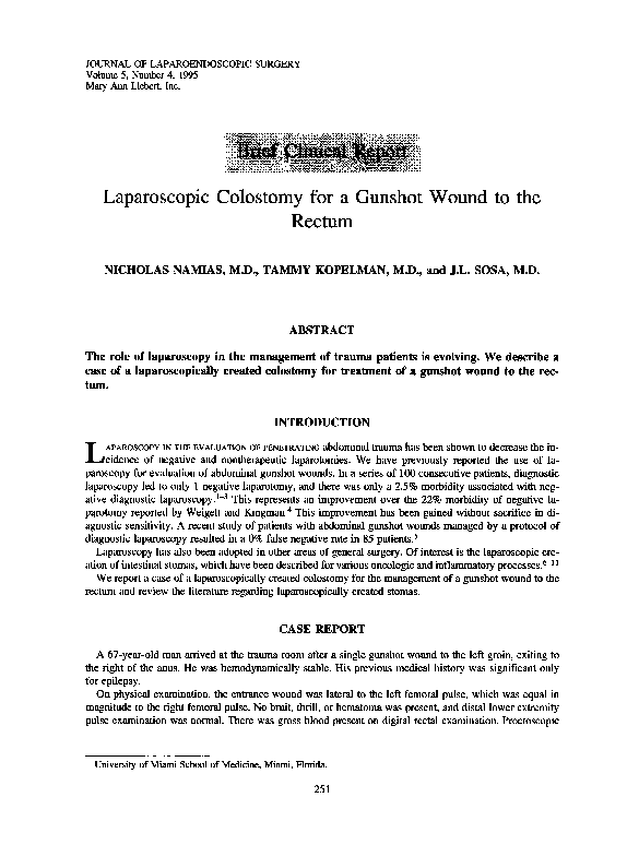 (PDF) Laparoscopic Colostomy for a Gunshot Wound to the Rectum