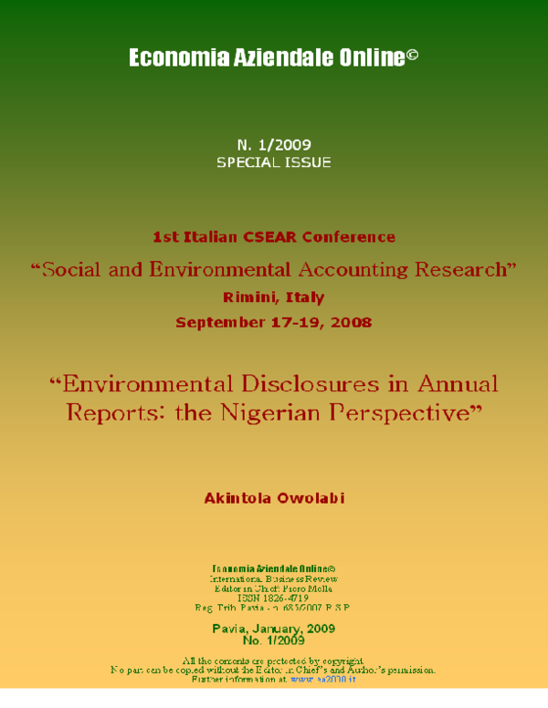 (PDF) Environmental Disclosures in Annual Reports: the Nigerian Perspective