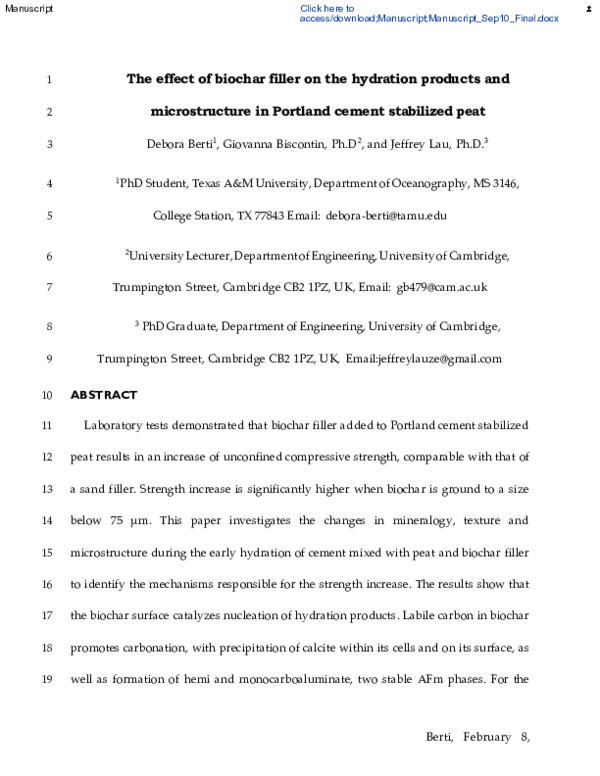 (PDF) Effect of Biochar Filler on the Hydration Products and ...