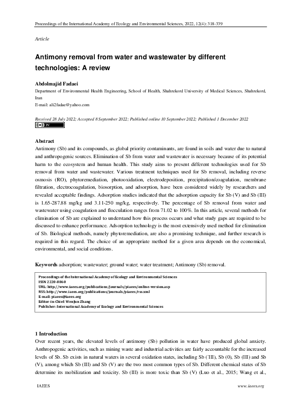 (PDF) Antimony removal from water and wastewater by different ...