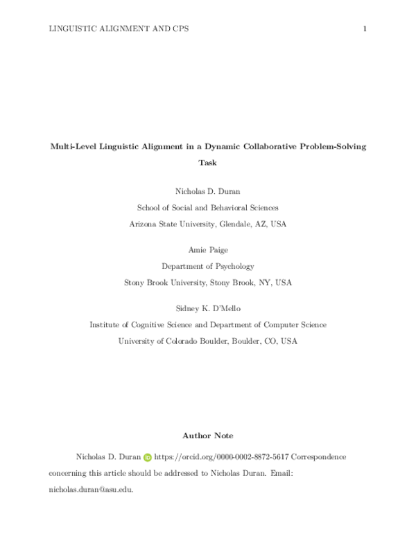 (PDF) Multi-Level Linguistic Alignment in a Dynamic Collaborative Problem-Solving Task