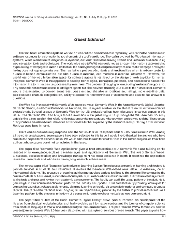 (PDF) Guest Editorial: Semantic Web