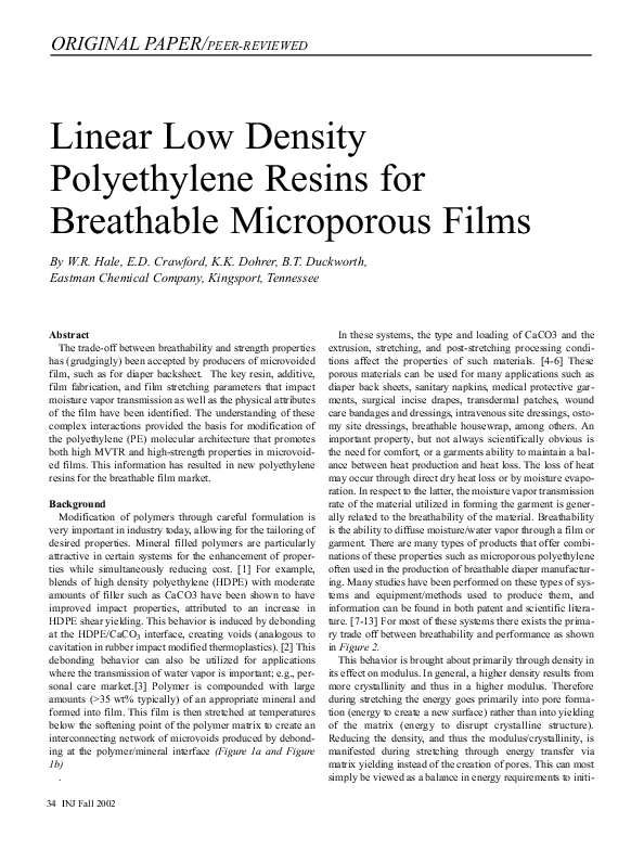 (PDF) Linear Low Density Polyethylene Resins for Breathable Microporous ...