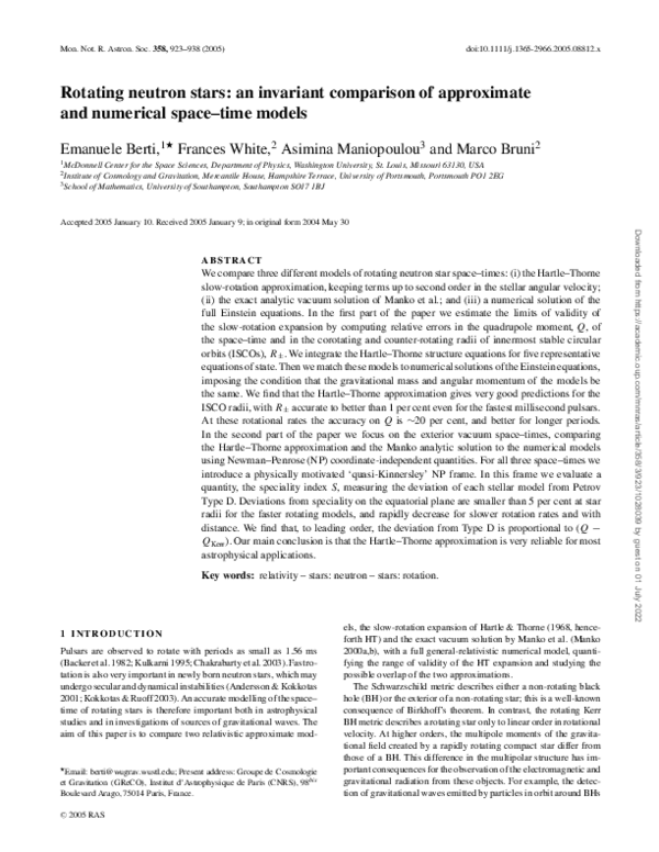 (PDF) Rotating neutron stars: an invariant comparison of approximate ...