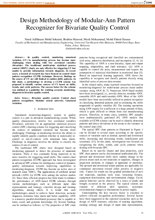 Pdf Design Methodology Of Modular Ann Pattern Recognizer For Bivariate Quality Control 1466