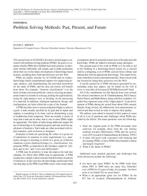 (PDF) Problem Solving Methods: Past, Present, and Future