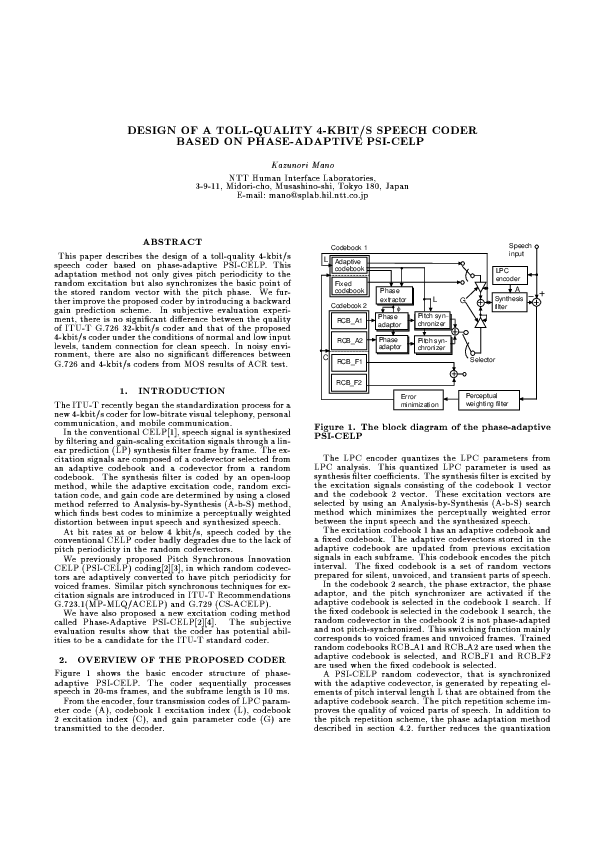 Pdf Design Of A Toll Quality 4 Kbits Speech Coder Based On Phase