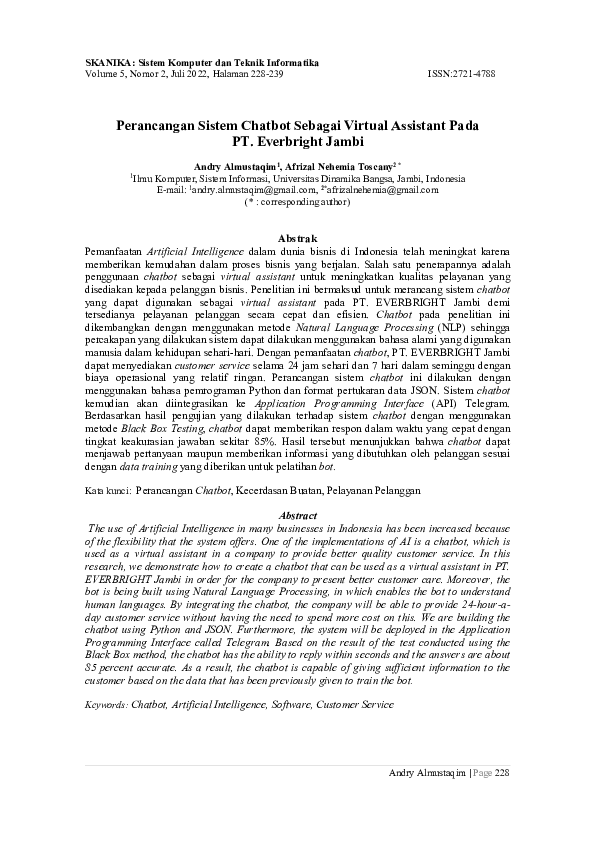 (PDF) Perancangan Sistem Chatbot Sebagai Virtual Assistant Pada Pt ...