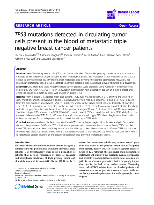 (PDF) TP53 Mutations in Circulating Tumor Cells of TNBC
