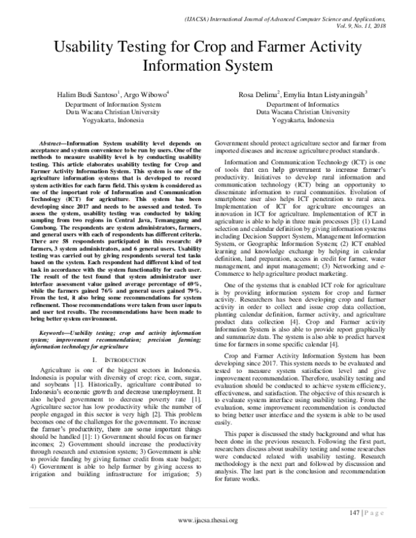 (PDF) Usability Testing for Crop and Farmer Activity Information System