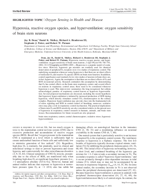 (PDF) Hyperoxia, reactive oxygen species, and hyperventilation: oxygen ...