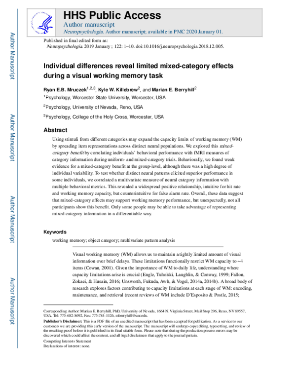 (PDF) Individual differences reveal limited mixed-category effects ...