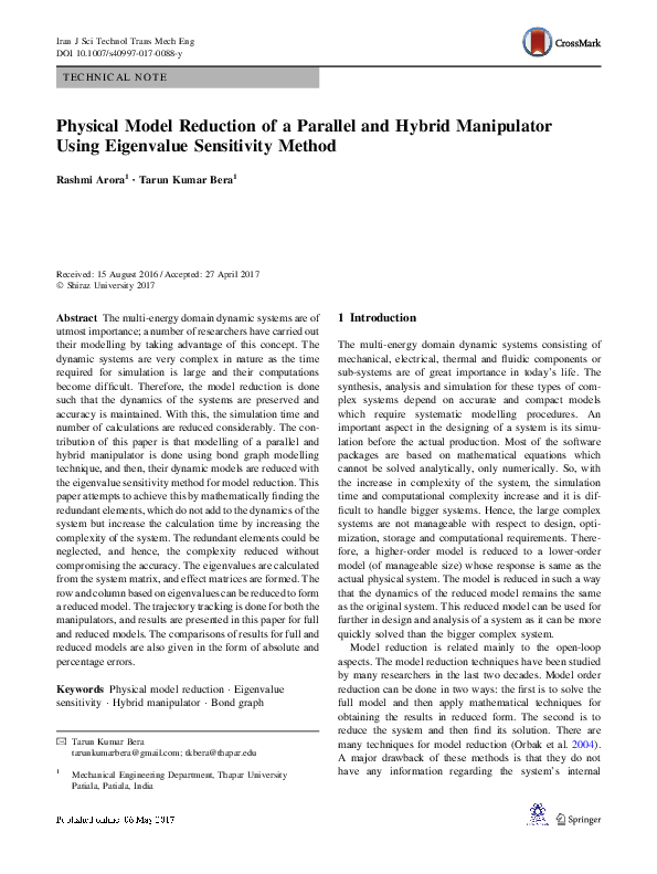 (PDF) Physical Model Reduction of a Parallel and Hybrid Manipulator ...