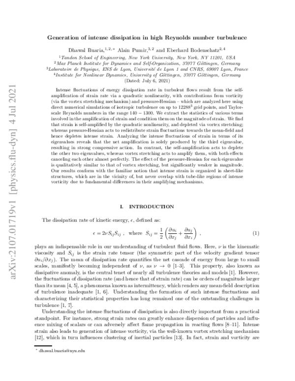Pdf Generation Of Intense Dissipation In High Reynolds Number Turbulence Alain Pumir 