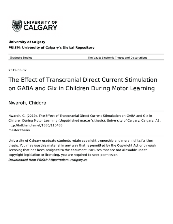 (PDF) The Effect of Transcranial Direct Current Stimulation on GABA and Glx in Children During ...