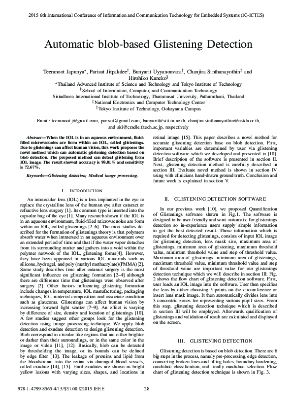 (PDF) Automatic blob-based Glistening Detection
