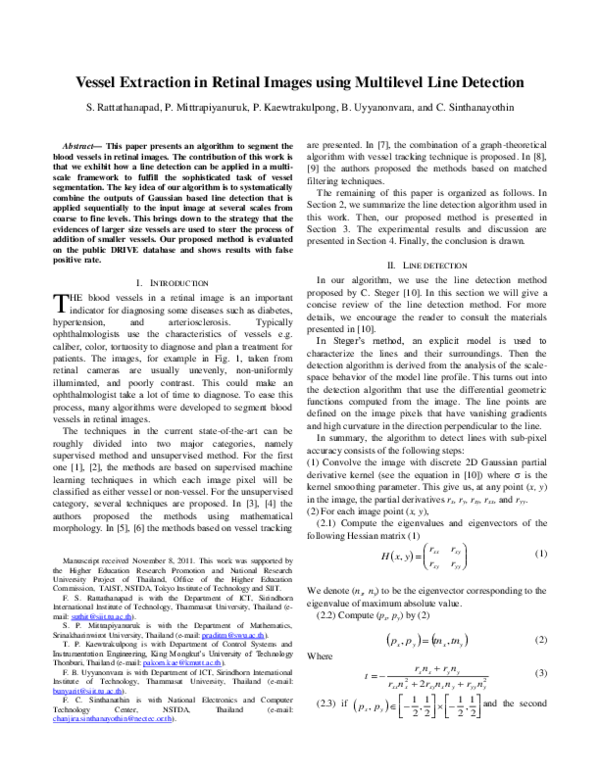 (PDF) Vessel extraction in retinal images using multilevel line detection