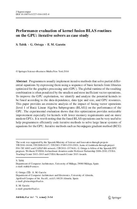 Pdf Performance Evaluation Of Kernel Fusion Blas Routines On The Gpu