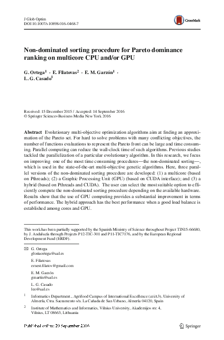 (PDF) Non-dominated sorting procedure for Pareto dominance ranking on ...