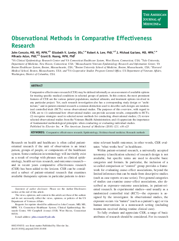(PDF) Observational Methods in Comparative Effectiveness Research