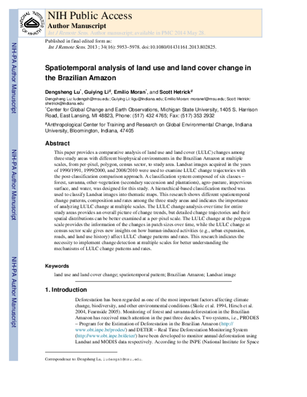 (PDF) Spatiotemporal analysis of land-use and land-cover change in the Brazilian Amazon