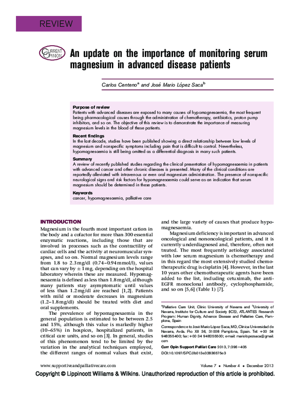 (PDF) An update on the importance of monitoring serum magnesium in ...