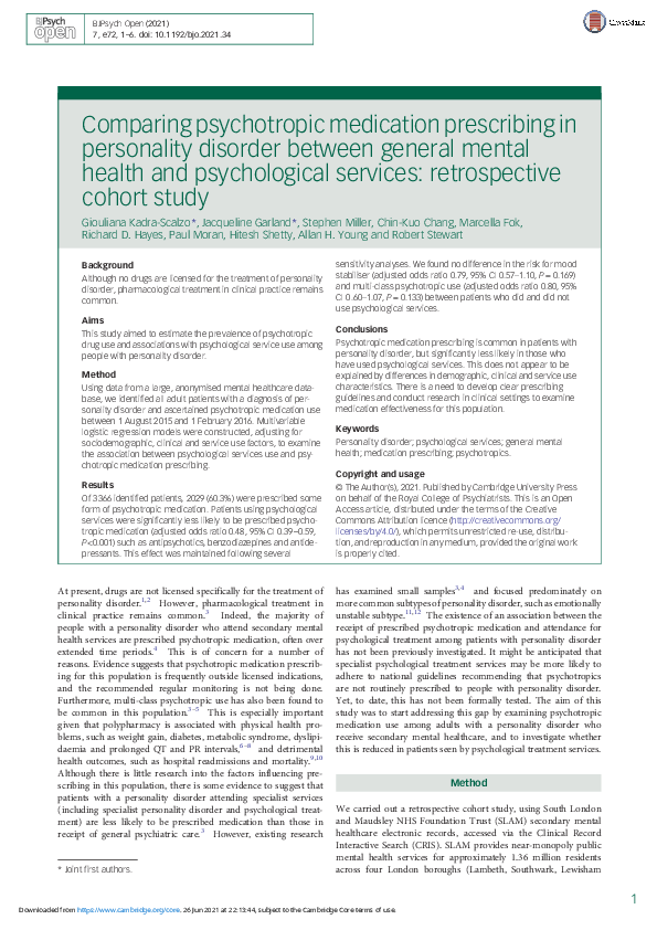 (PDF) Comparing psychotropic medication prescribing in personality ...