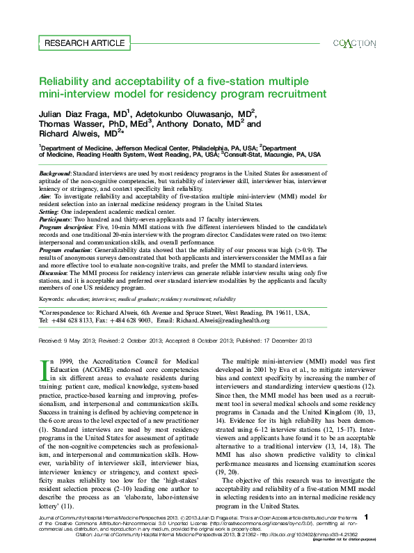 (PDF) Reliability and acceptability of a five-station multiple mini ...