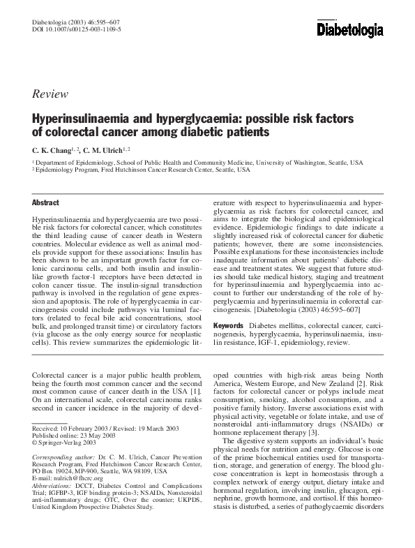 (PDF) Hyperinsulinaemia and hyperglycaemia: possible risk factors of ...