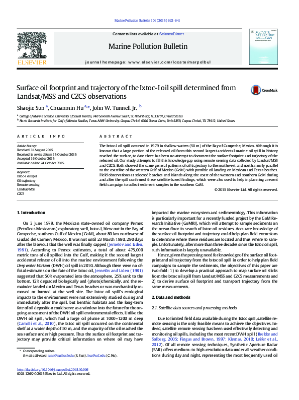 (PDF) Surface oil footprint and trajectory of the Ixtoc-I oil spill ...