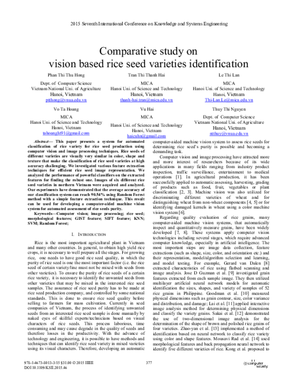 (PDF) Comparative Study on Vision Based Rice Seed Varieties Identification