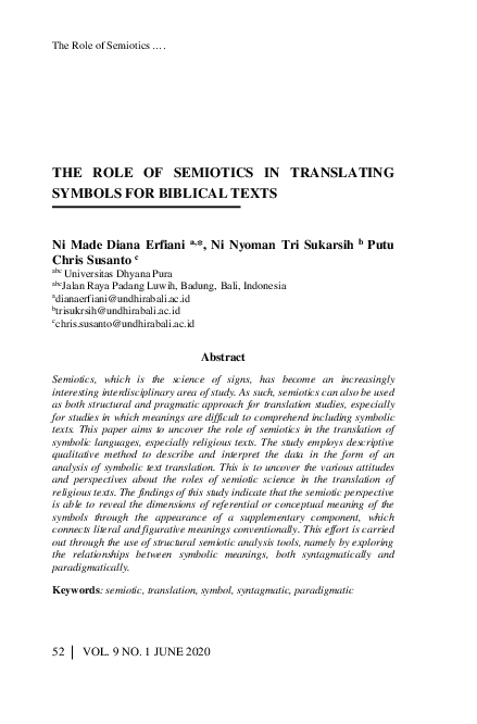 (PDF) The Role of Semiotic in Translating Symbols for Biblical Texts