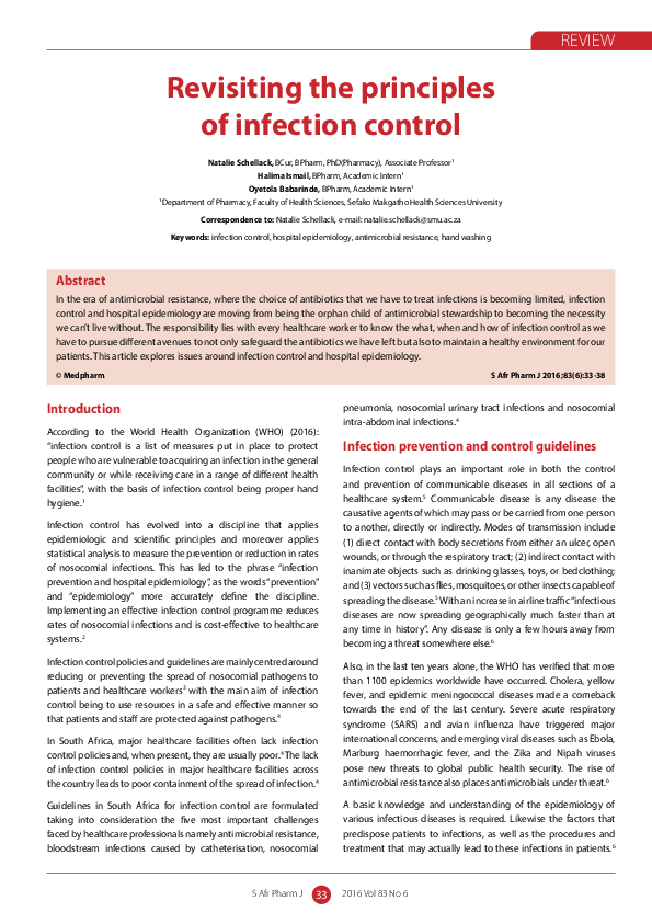 (PDF) Revisiting the principles of infection control