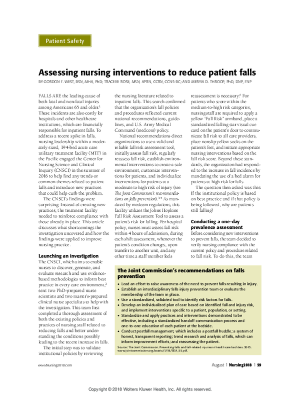 (PDF) Assessing nursing interventions to reduce patient falls