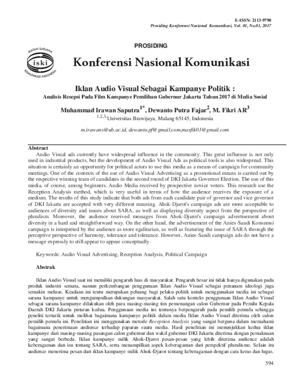 (PDF) Iklan Audio Visual Sebagai Kampanye Politik : Analisis Resepsi ...
