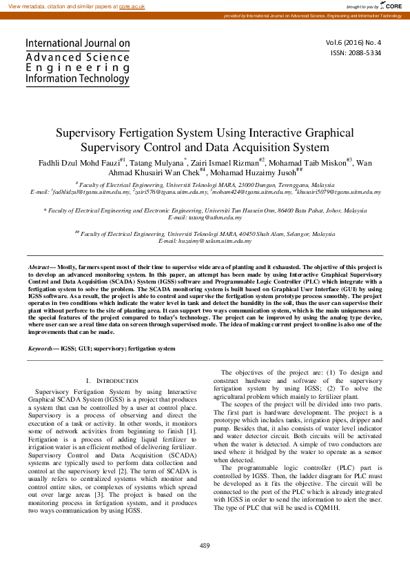 Pdf Supervisory Fertigation System Using Interactive Graphical