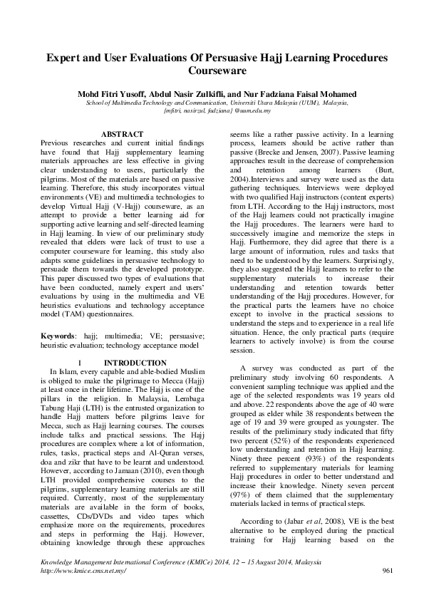 (PDF) Evaluating V-Hajj Courseware for Pilgrim Learning