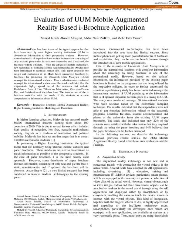 (PDF) Evaluation of UUM mobile augmented reality based i-brochure application