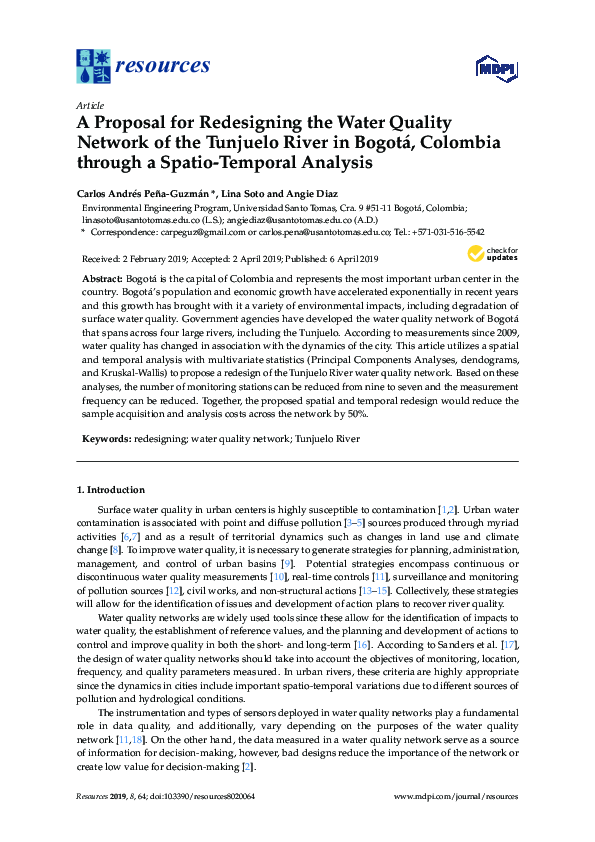 (PDF) A Proposal for Redesigning the Water Quality Network of the Tunjuelo River in Bogotá ...