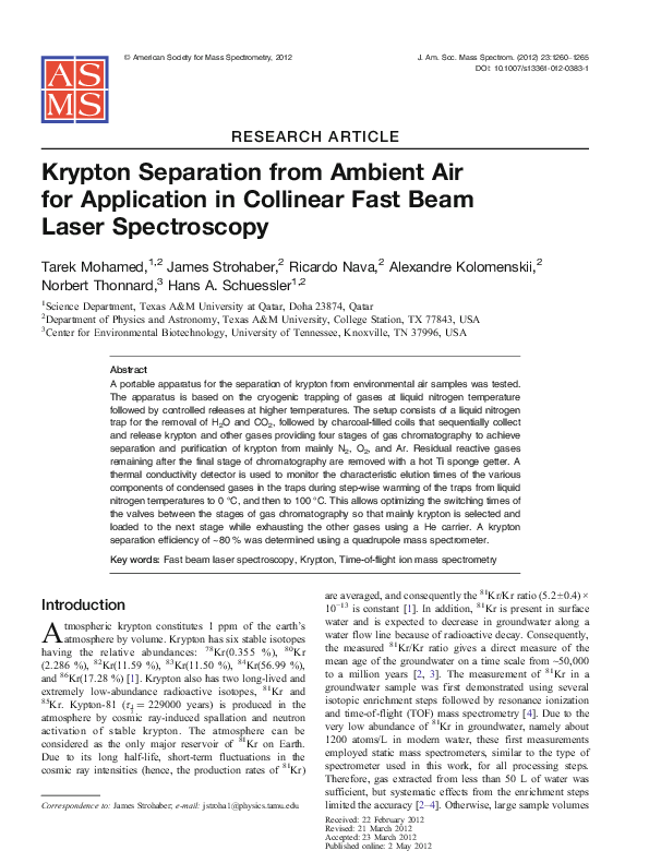 (PDF) Krypton Separation from Ambient Air for Application in Collinear ...