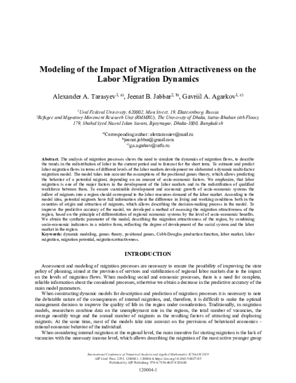 (PDF) Modeling of the impact of migration attractiveness on the labor migration dynamics ...