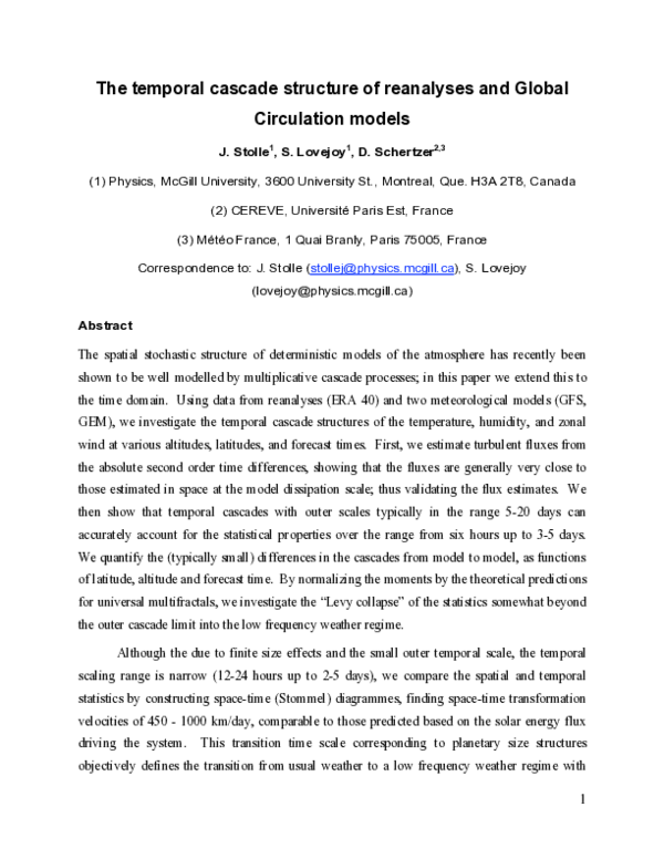 (PDF) The temporal cascade structure of reanalyses and global circulation models