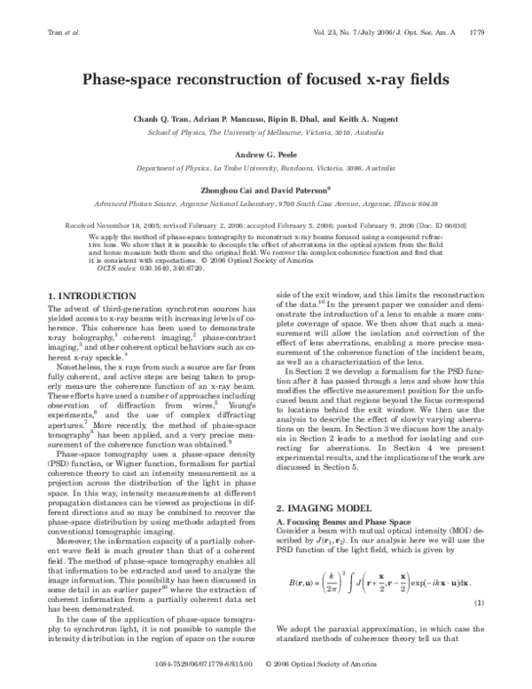 (PDF) Phase-space reconstruction of focused x-ray fields