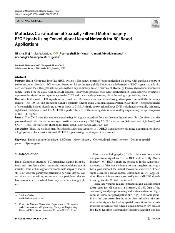 Pdf Multiclass Classification Of Spatially Filtered Motor Imagery Eeg Signals Using